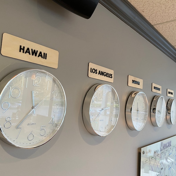 Bsign - World Clock Sign - Time Zone Clock Signs - Natural Wood Sign ...