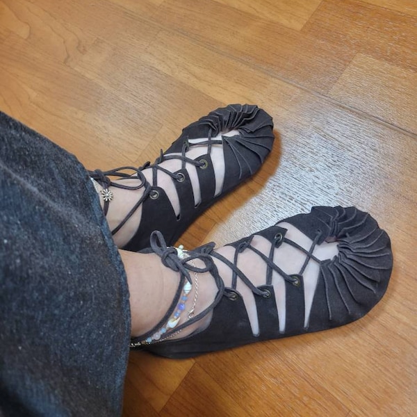 Brown Suede Pixie Sandals, Lace up Gladiator Footwear, Handmade ...