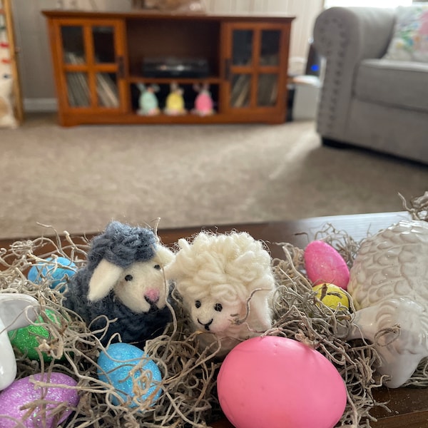 Felt Mini Sheep Ornament With a Hemp String Loop, Easter Basket Stuffer ...