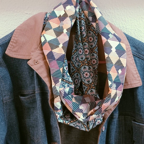 Floral Scarf Infinity Scarf Pink Teal Olive Black Scarf Roses Dogwood ...