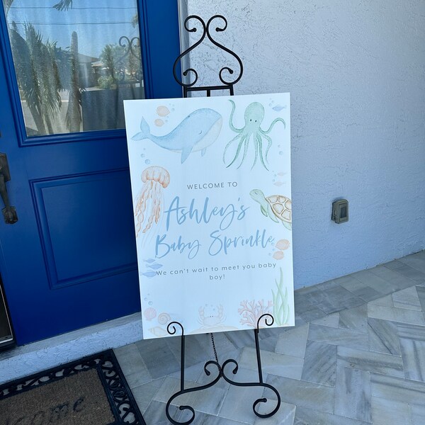 Under the Sea Welcome Sign Printable, Ocean Animals Baby Shower Welcome ...