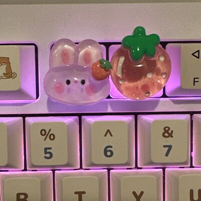 ARTISAN Strawberry Bunny Keycap Pink Green Transparent Cute Kawaii ...