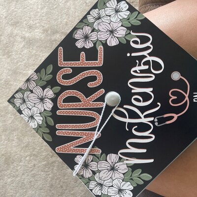 Custom cherry Blossom Bsn Graduation Cap Topper, Nursing Graduation Cap ...