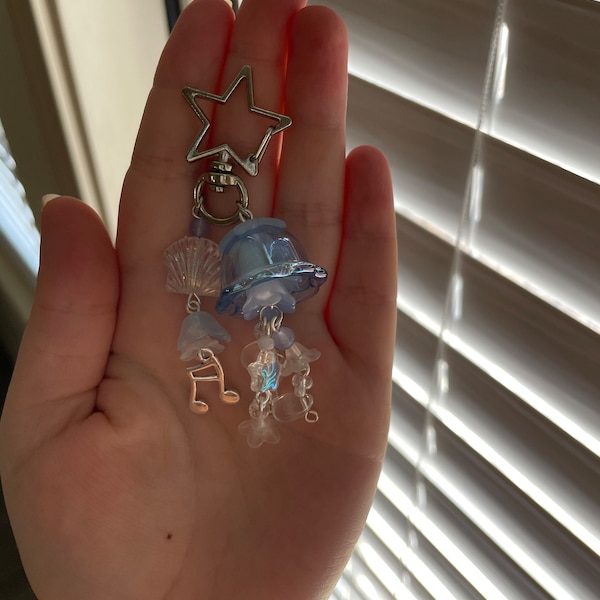 Y2k Deep Sea Dark and Light Blues Jellyfish Aesthetic Beaded Keychain ...
