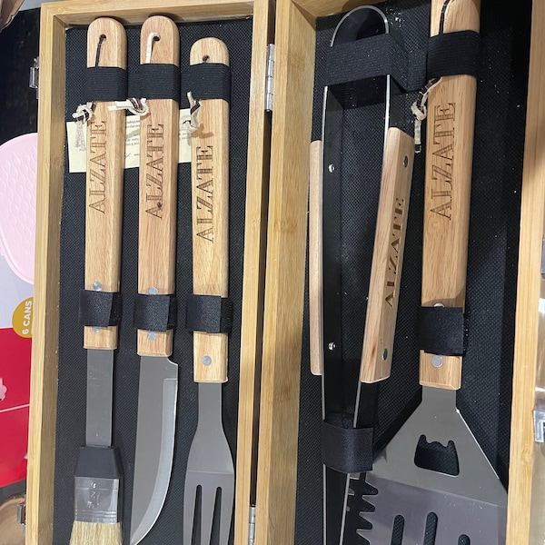 Personalized Barbecue Set With 5 Grilling Tools- Custom Engraved BBQ ...