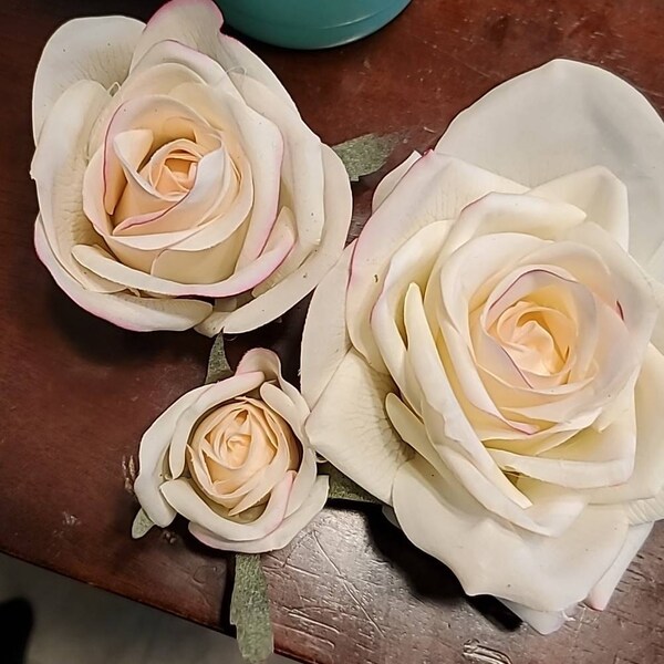 Blush Rose Heads Real Touch Roses DIY Wedding Cake Toppers Silk Wedding ...