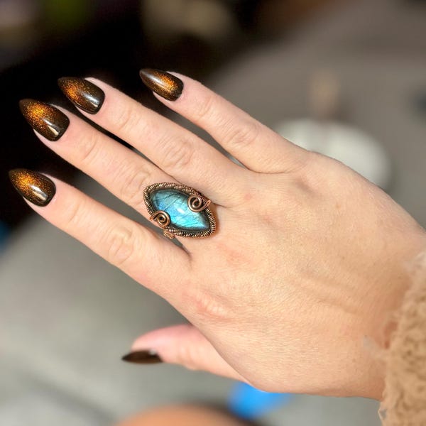 Labradorite Ring Copper Wire Wrapped Ring Copper Ring Labradorite ...