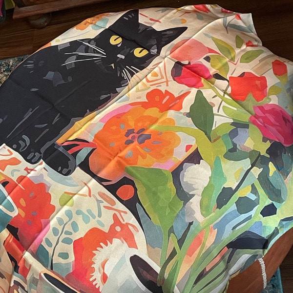 100% Silk Square Scarf Puffy Cat 27x27/70x70cm, Mulberry Twill Silk ...