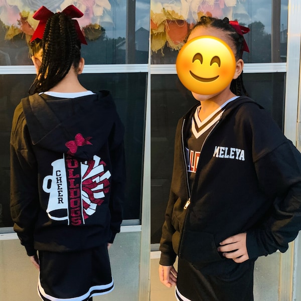 Glitter Cheer Zip Hoodie | Cheer Hoodie | Cheer Bling | Cheer Spirit ...