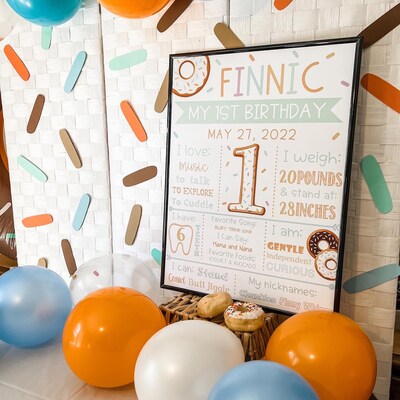 Boy Donut 1st Birthday Sign, Donut First Birthday Poster, Donut First ...