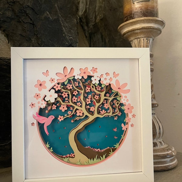3D Cherry Blossom Shadow Box, Spring Shadow Box, Japanese Cherry Tree ...
