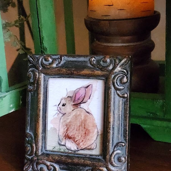 Bunny Rabbit Framed Miniature Watercolor-style Art Print by James ...