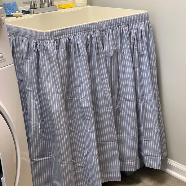 Hook and Loop Sink Skirt, Striped for Bathroom, Utility Skirt, Vanity ...