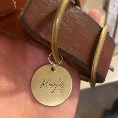 Pet Name elegant Font Large 1 1/4 Custom Pet Id Tag Personalized Hand ...