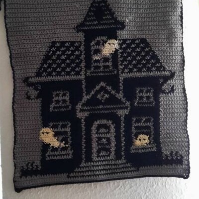 Haunted House Tapestry Crochet Pattern / Wall Art / Instant Download ...