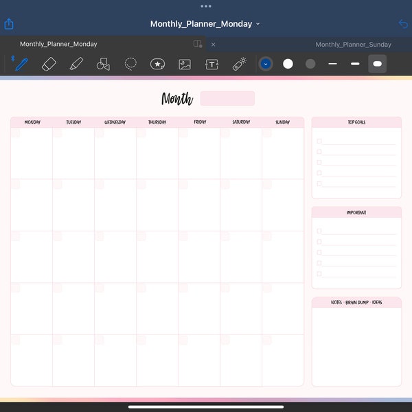 Monthly Planner Goodnotes Template, Undated Monthly Planner, Monthly ...
