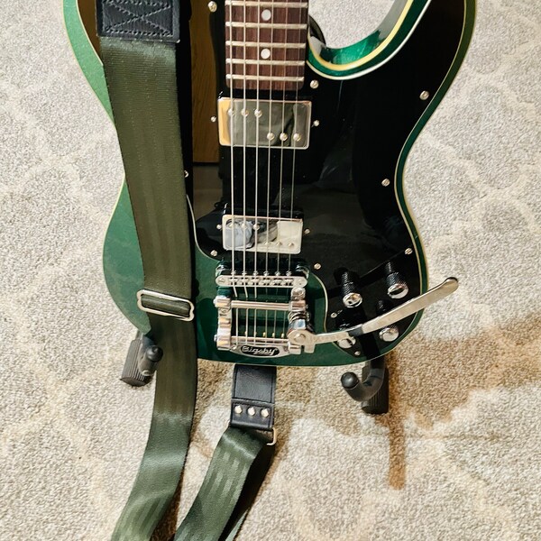 Forest Green Guitar Strap- Made of Recycled Seatbelt, Dark Green, Vegan ...