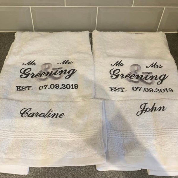 Personalised Wedding Towel Set, Bath Towel Set, Mr & Mrs Towels ...