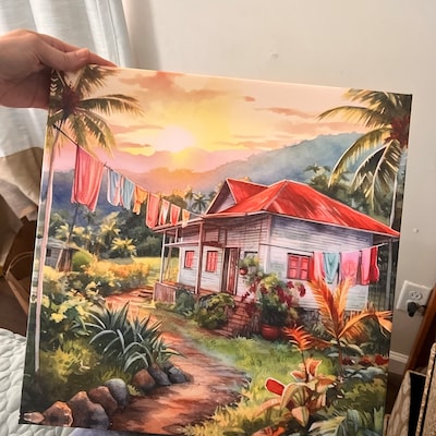 Haitian Wall Art: Serene Black Lady in Orange Amidst Haiti's ...