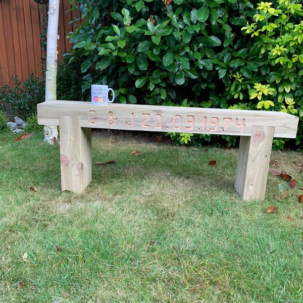 2 Seater Custom Engraved Wooden Rustic Garden Sleeper Seat Outdoor ...