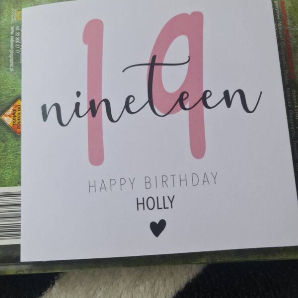 Nineteen Years 19th Birthday Calligraphy Cursive Sketch Pink Card Love ...