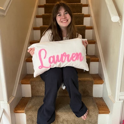 Monogram Pillow Cover With Punch Needle Embroidery, Personalized ...