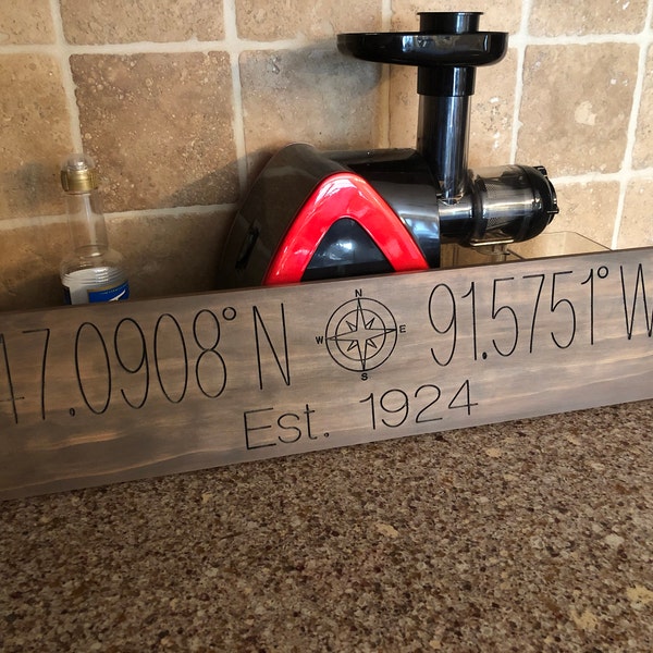 GPS Coordinates Sign, Home Sign, Rustic Sign, Shelf Sitter, Realtor ...