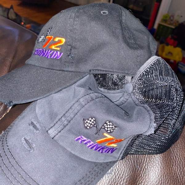 Custom Racing Hat | Distressed Baseball Cap OR Ponytail Hat | Checkered ...