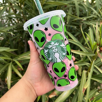 Aliens Sbux Cold Cup SVG PNG Dxf Outer Space Alien Heads Cutting File ...