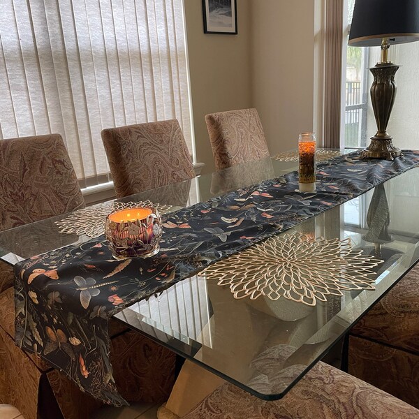 Dark Cottagecore Wildflower Table Runner With Moth and Goblincore ...
