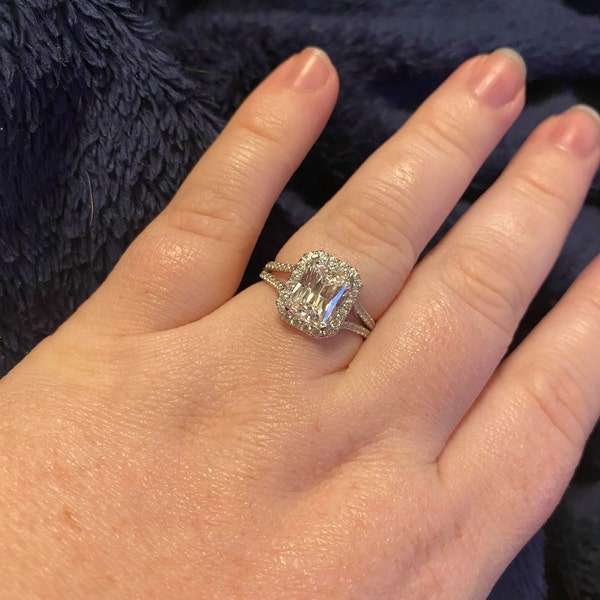 Sterling Silver Radiant Cut Engagement Ring, Split Shank Radiant Cut ...