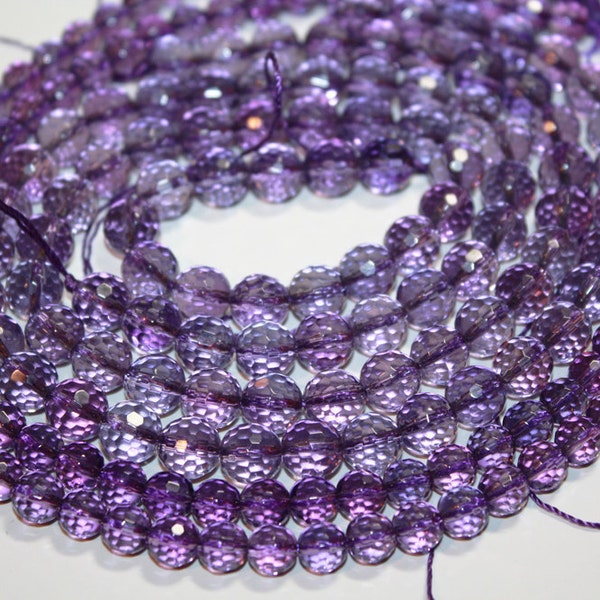Natural Amethyst Fine Cut Faceted Round Beads Energy Gemstone Loose ...