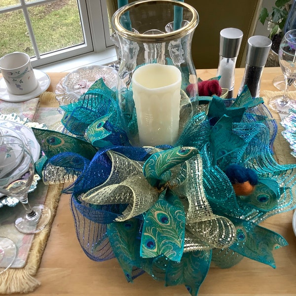 Peacock Centerpiece,peacock Candle Surround,peacock Candle Ring,peacock ...