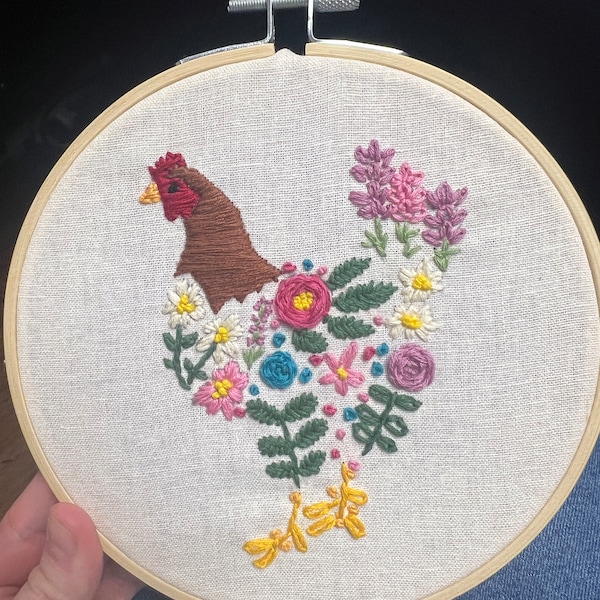 Floral Chicken Embroidery Pattern | Digital Download | Tutorial + Guide ...