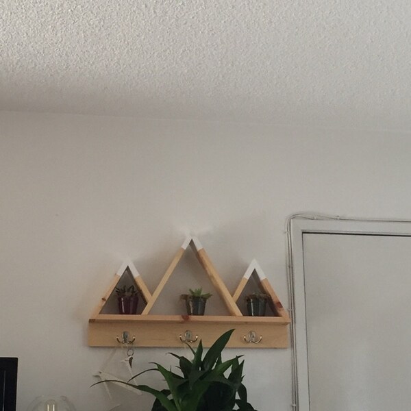 Tri-peak Mountain Shelf With Hooks - Nature Decor - Cabin - Outdoor ...