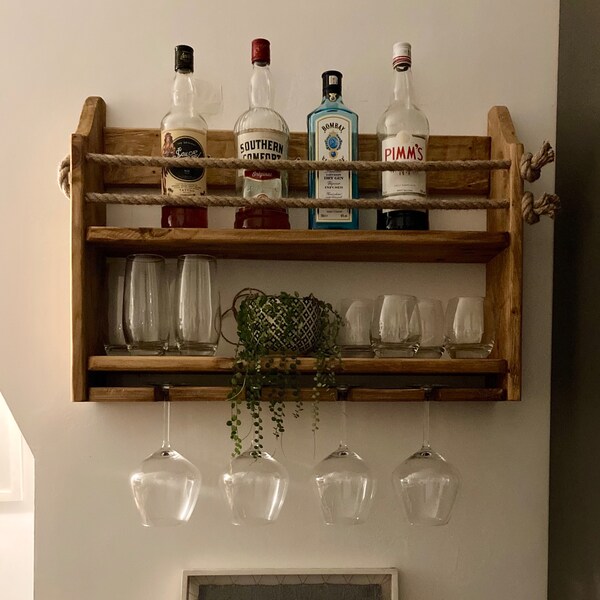 Handcrafted Rustic Wooden Drinks Rack: Wall Mounted Home Bar - Etsy