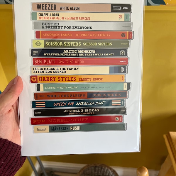 Personalised CD Stack Print, Retro Music Poster, Custom Favourite Song ...