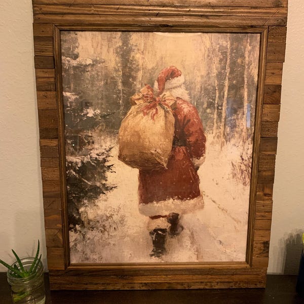 Santa Claus in Winter Forest Print Vintage Style Painting | Cozy ...