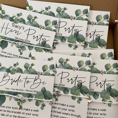 Eucalyptus Border Hen Party Wish Bracelets Personalised Goodie Bag ...