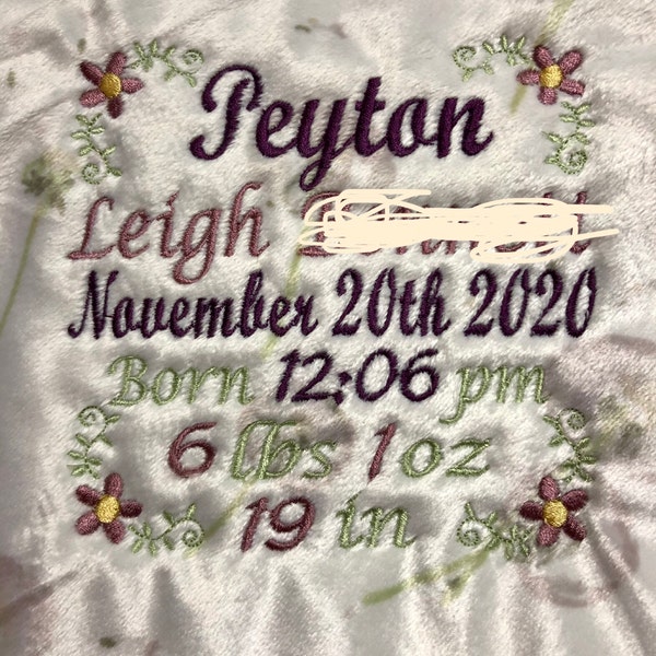 Birth Announcement Embroidery Design, Customised, Baby Girl ...
