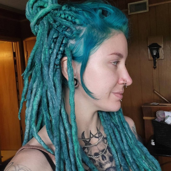 Wool Dreadlocks Purple Green Forest Custom Wool Dreads- Double Ended ...