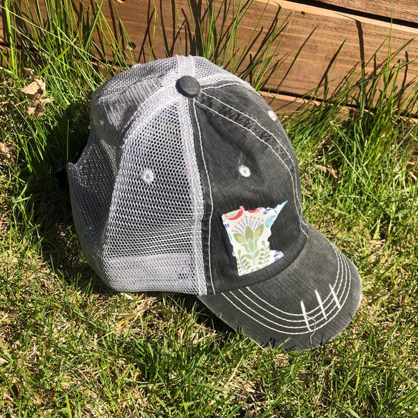 Distressed Minnesota Trucker Hat, Customize to Any State, Buffalo Plaid ...