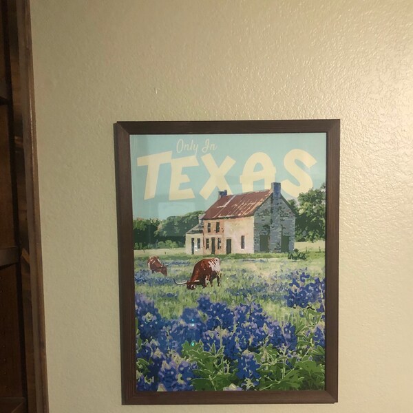 Texas Vintage Style Travel Poster, Texas Bluebonnet Print, Texas Art - Etsy