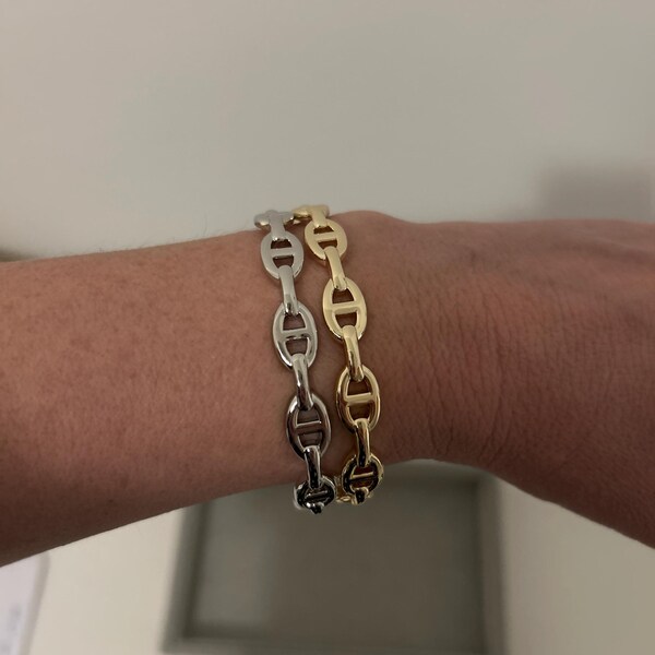 14k Gold Plated Puffy Puffed Anchor Mariner Gucci Link Chain Bracelet ...