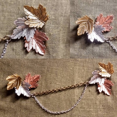 Maple Leaves Brooches With Chains, Antique Gold, Silver and Rose Gold ...