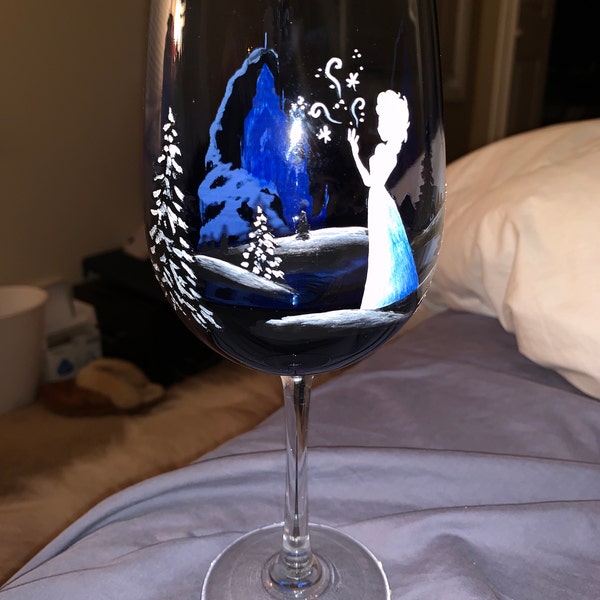 Disney Frozen Wine Glass, Elsa, Hand Painted, Cobalt Blue - Etsy