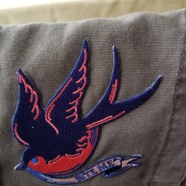 Bite Me Bird Iron on Patch // Round Patch // Swallow Patches// Iron on ...