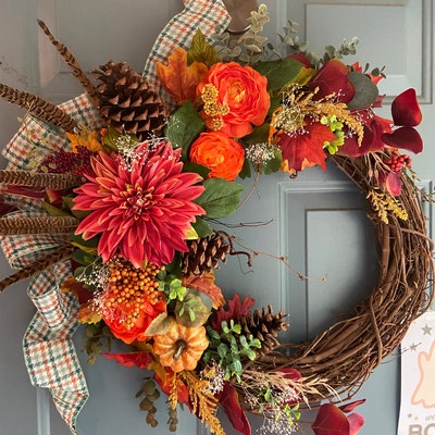 Fall Floral Wreath, Autumn Wreath,thanksgivings Wreath, Fall Wreath ...