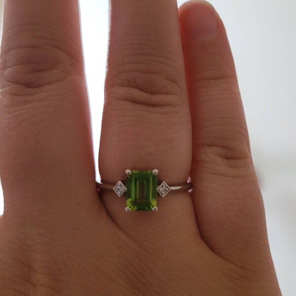 August Birthstone Ring Natural Peridot Ring Gemstone Sterling Silver ...