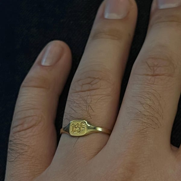 Solid Gold Square Signet Ring, 14k Gold Engraved Pinky Ring for Men Women, Personalized Initial ...
